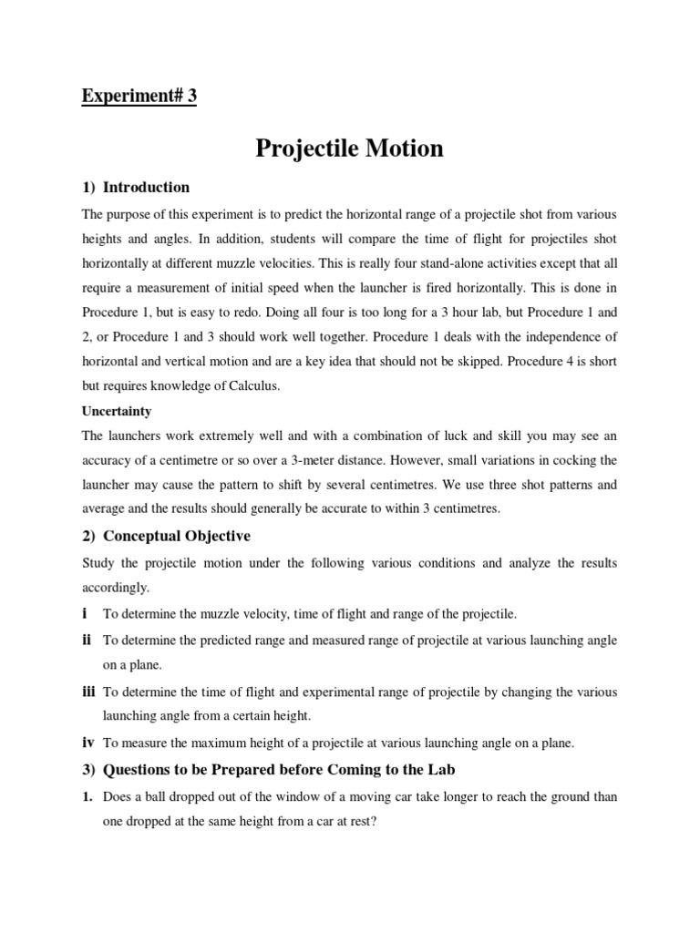 Experiment# 3 Projectile Motion (Tasks 3 and 4) | PDF | Projectiles ...