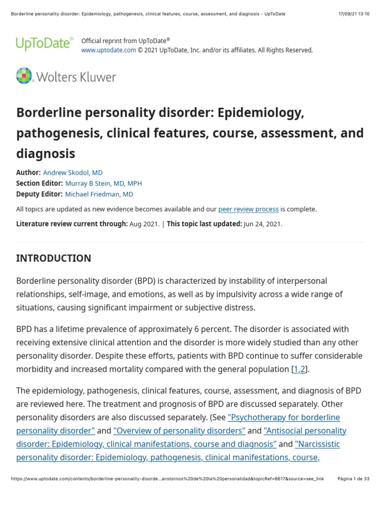 Borderline Personality Disorder - Epidemiology, Pathogenesis, Clinical ...