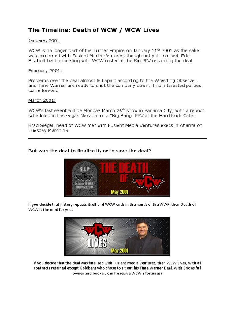 The Timeline: Death of WCW / WCW Lives: But Was The Deal To Finalise It ...