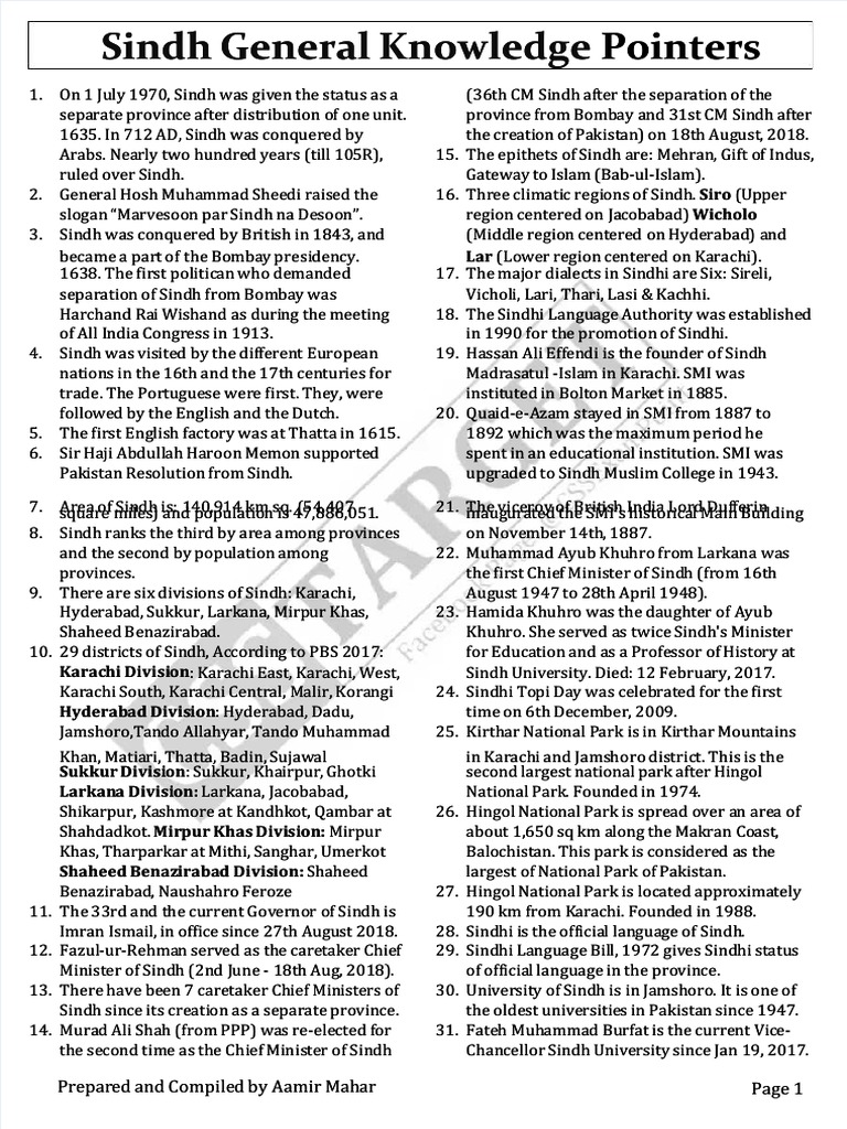 PDF Sindh GK Notes Compress | PDF | Sindh