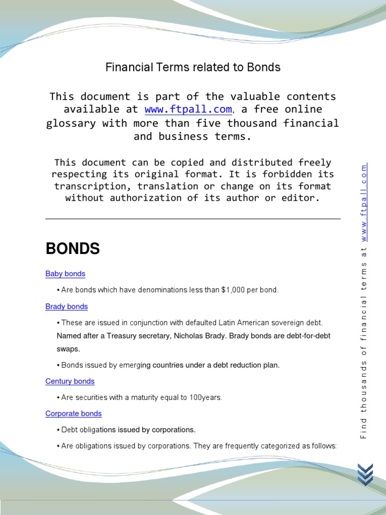 Financial Terms for Bonds Explained | PDF | Bond Credit Rating | Bonds ...