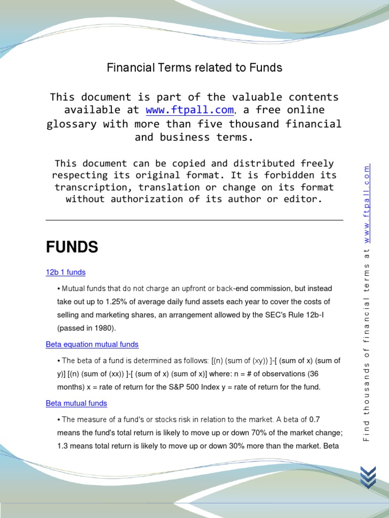 Funds: Financial Terms Related To Funds | PDF | Investment Fund ...