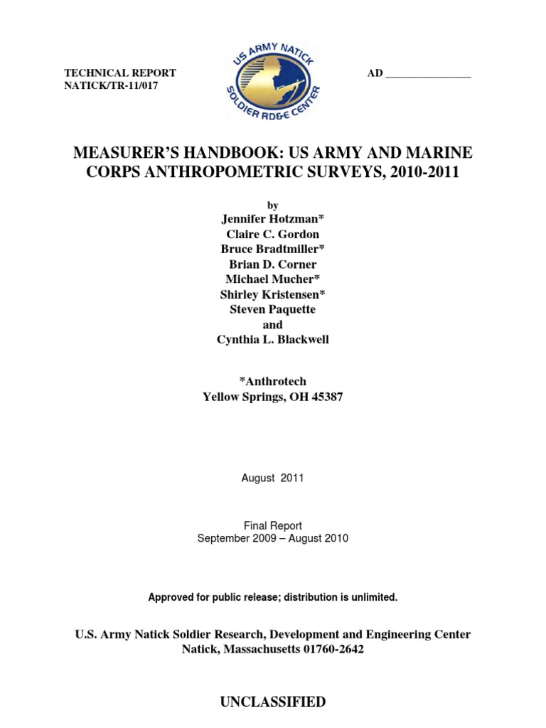 Measurer'S Handbook: Us Army and Marine Corps Anthropometric Surveys ...
