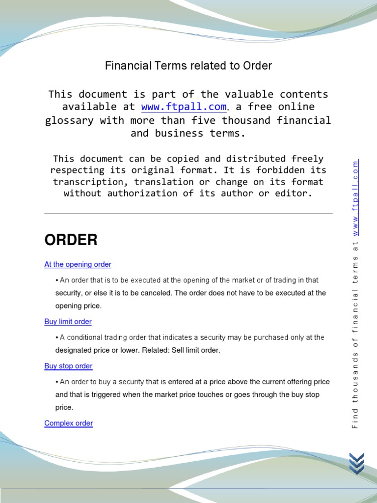 Order | PDF | Order (Exchange) | Stocks