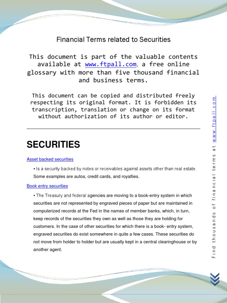 Securities: Financial Terms Related To Securities | PDF | Securities ...