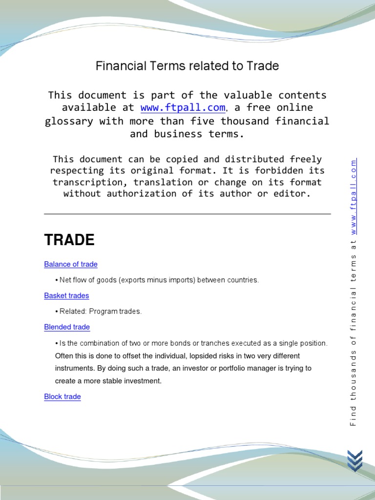 Trade: Financial Terms Related To Trade | PDF | Futures Contract ...