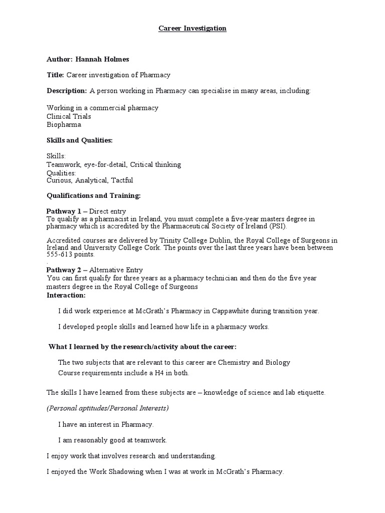 Pharmacy Career Investigation Guide | PDF | Pharmacist | Pharmacy