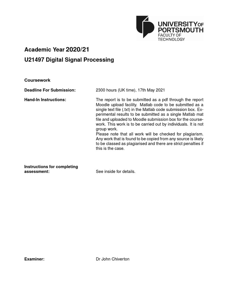 DSP Coursework Instructions | PDF | Digital Signal Processing | Computer Engineering