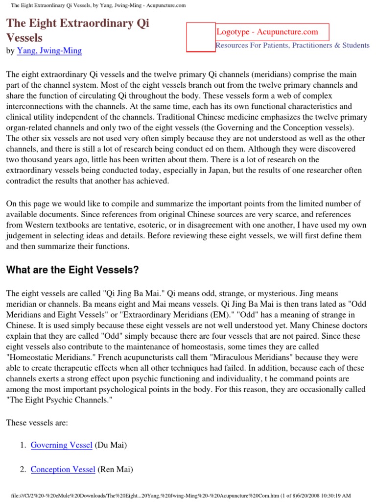 Yang Jwing Ming - The Eight Extraordinary Qi Vessels | PDF | Qi ...
