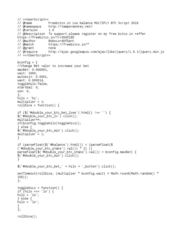 Freebitco - in Low Balance MULTIPLY BTC Script 2019 | PDF Freebitco - in Low Balance MULTIPLY BTC Script 2019 | PDF