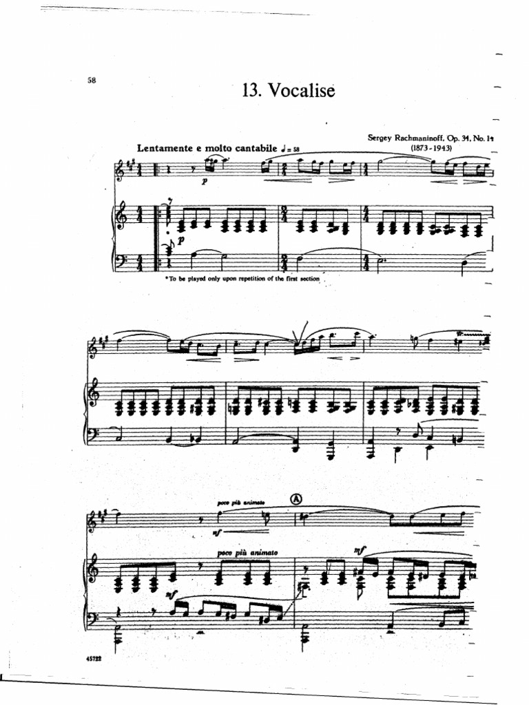 Sergey Rachmaninoff - Vocalise Op34 No14 (Alto Saxophone & Piano) | PDF