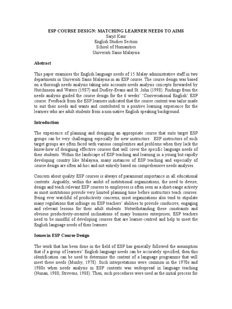 Designing Esp Courses | PDF