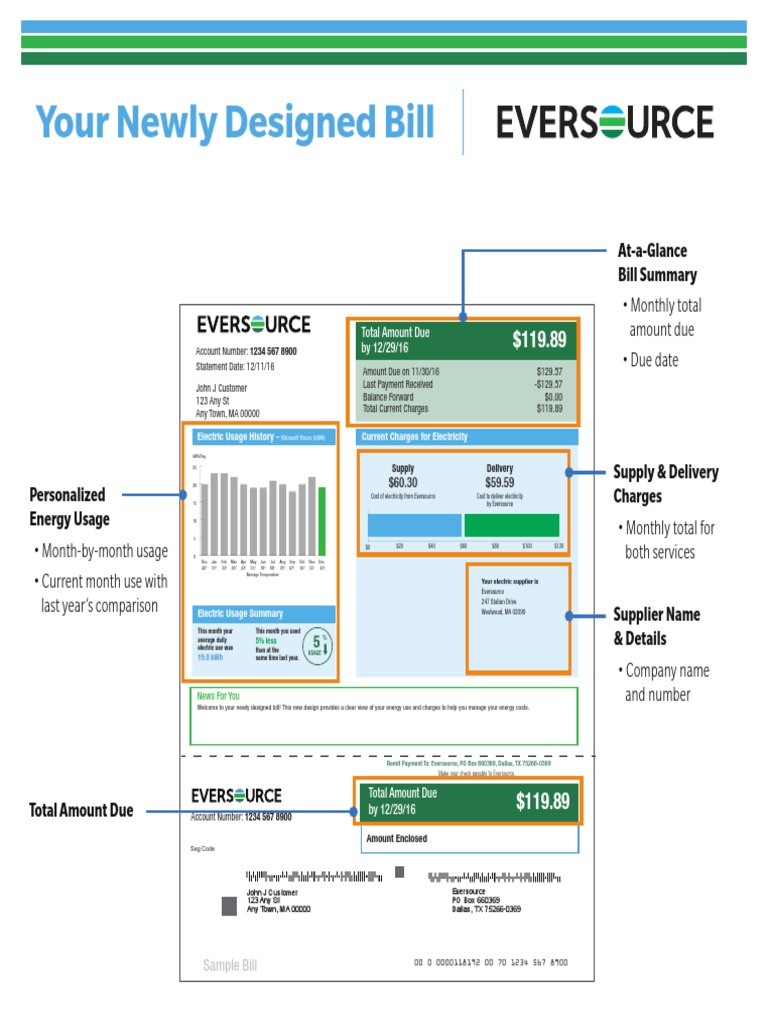 Eversource Sample Electric Bill | PDF | Electrical Engineering | Power ...