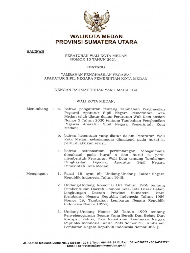 Perwal Kota Medan No. 10 Tahun 2021 | PDF