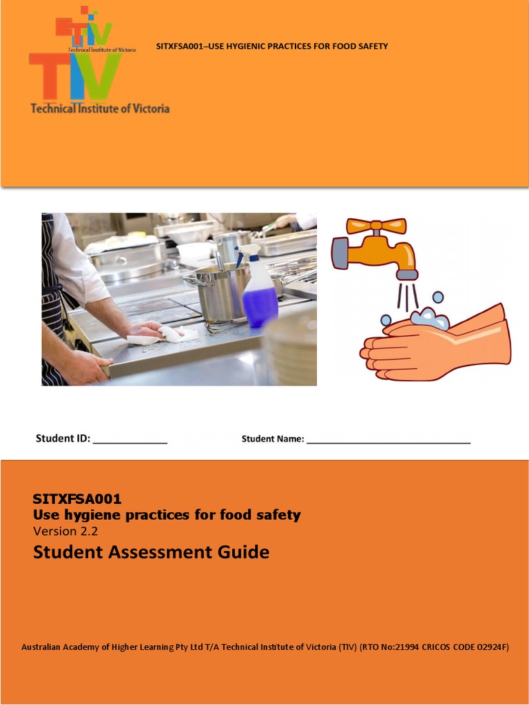 2 - SITXFSA001 - USE HYGIENIC PRACTICES FOR FOOD SAFETY Student Guide ...
