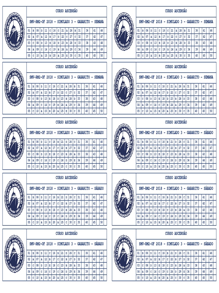 RM2 - Oficiais - 2018 - Simulado 03 (Gabarito) | PDF