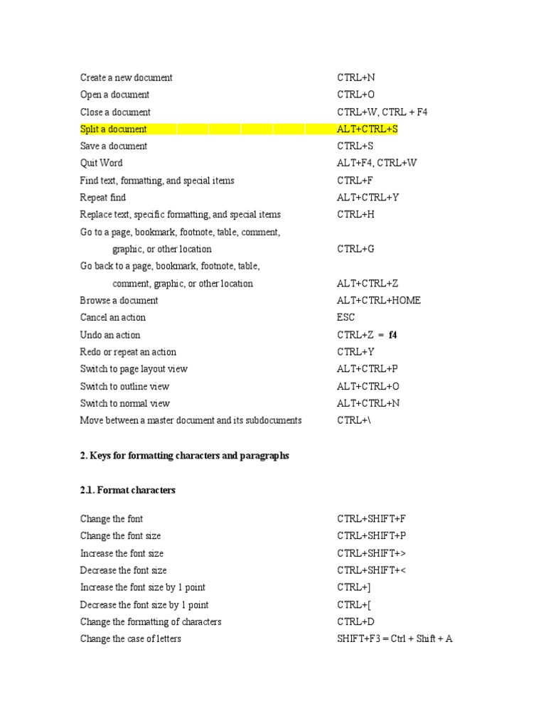 Essential Keyboard Shortcuts for Word & Excel | PDF | Paragraph ...