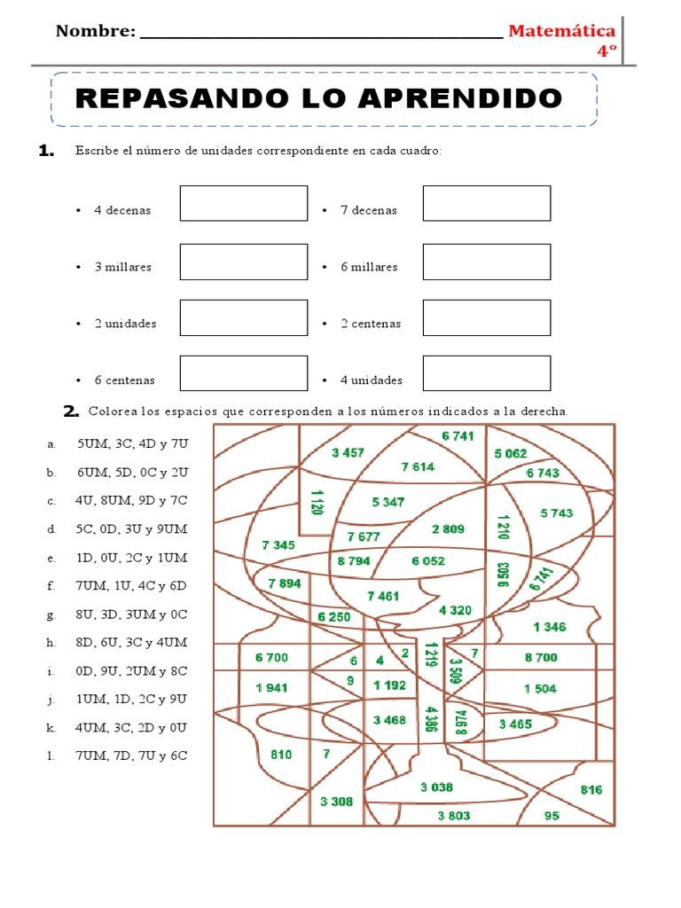 Repasando Lo Aprendido para Cuarto Grado de Primaria | PDF