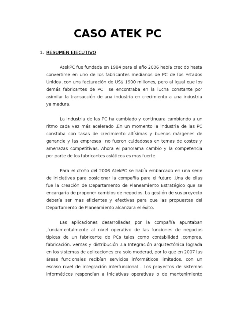 Caso Atek PC | PDF | Gestión de proyectos | Planificación