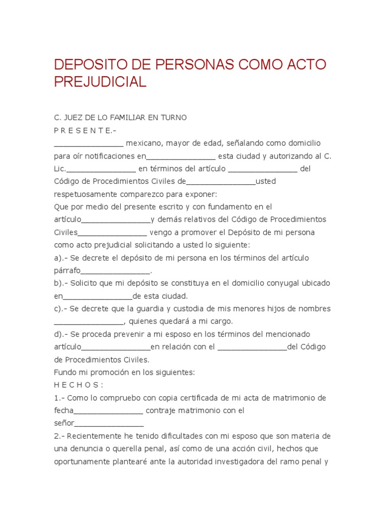 Deposito de Personas Como Acto Prejudicial | PDF