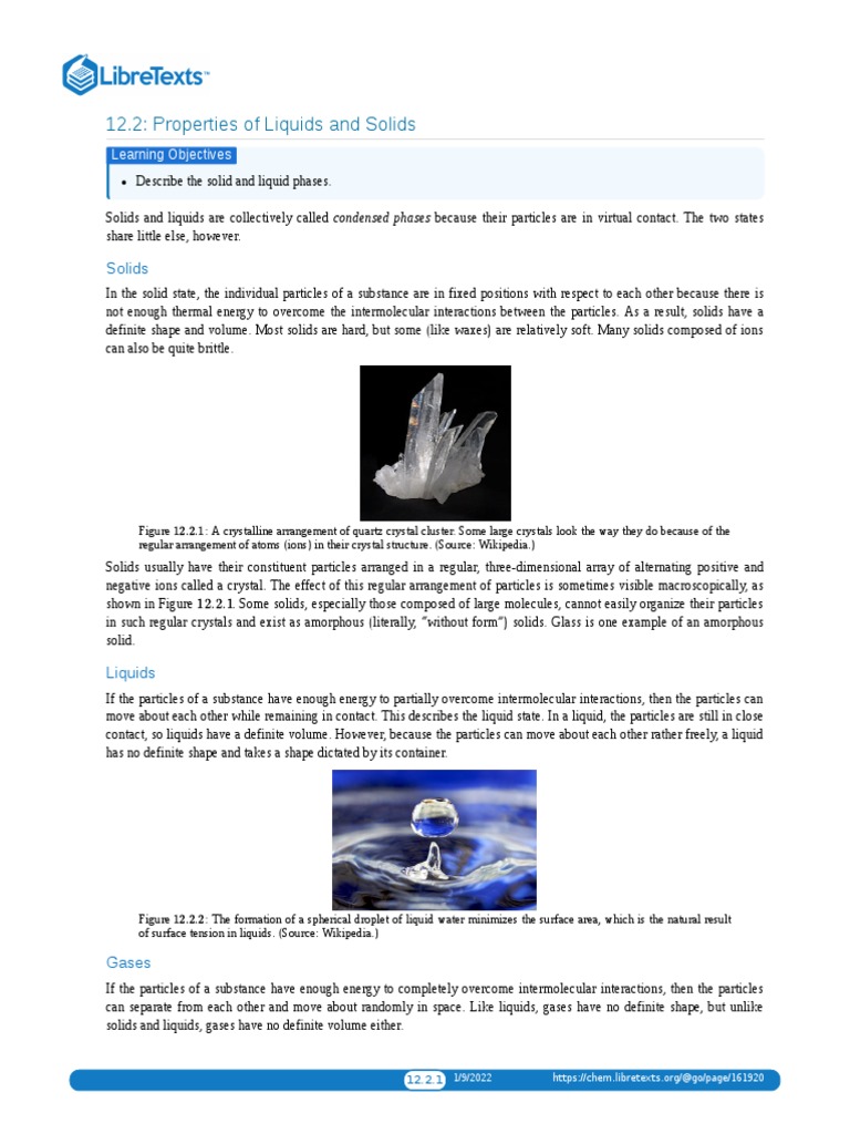 12.2: Properties of Liquids and Solids | PDF | Liquids | Gases