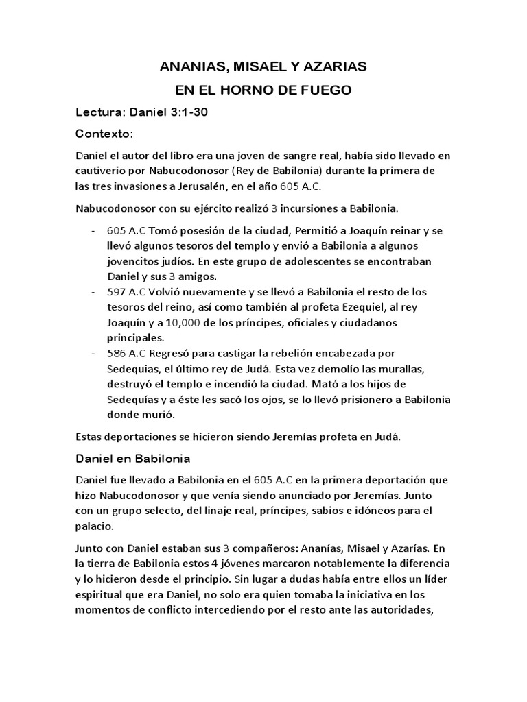 El Horno de Fuego Daniel 3 | PDF | Daniel (figura bíblica ...