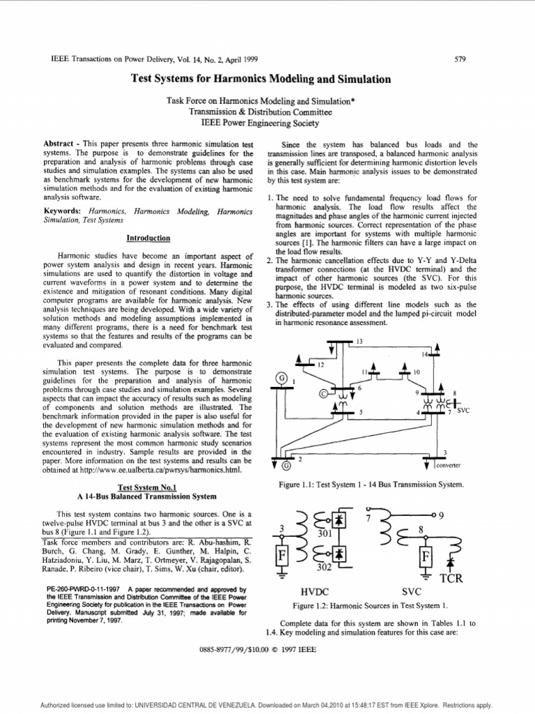 IEEE Harmonics Test Systems | PDF | Transformer | Electrical Impedance