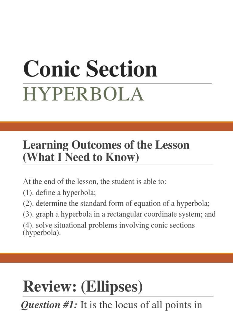 Quarter 1 Lesson 4 Hyperbolas | PDF | Ellipse | Cartesian Coordinate System