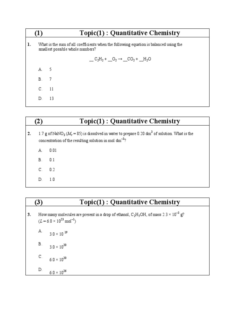 IB SL Topic (1) Quantitative Chemistry Review Questions | PDF | Mole ...