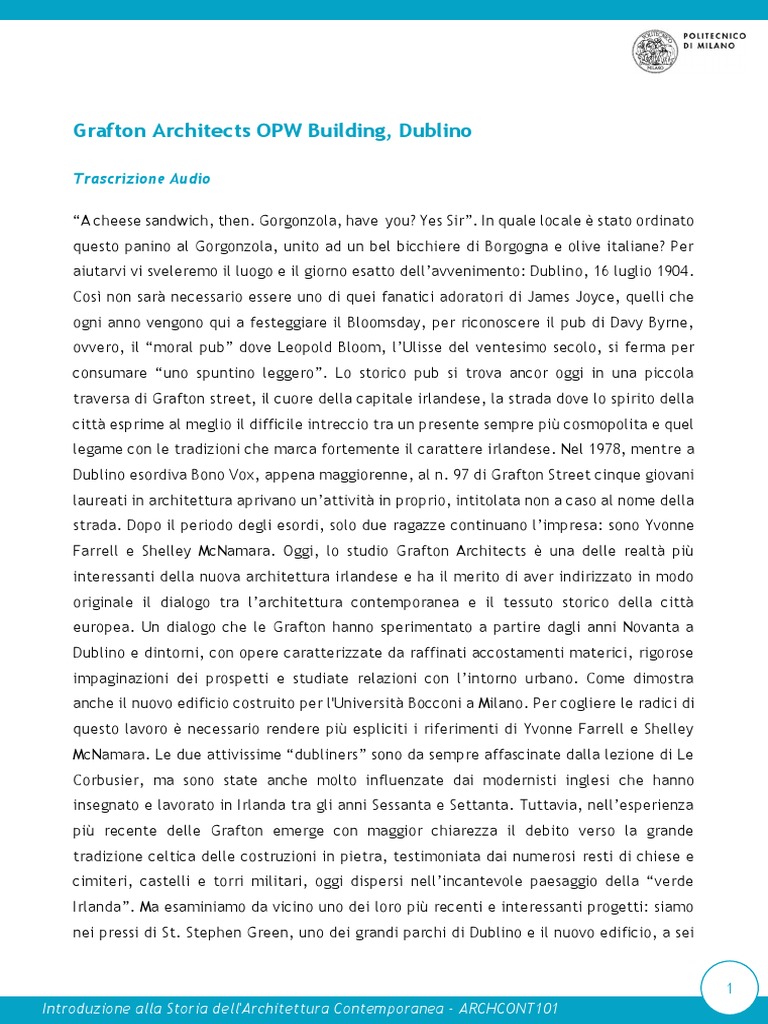 Grafton Architects OPW Building - Dublino | PDF