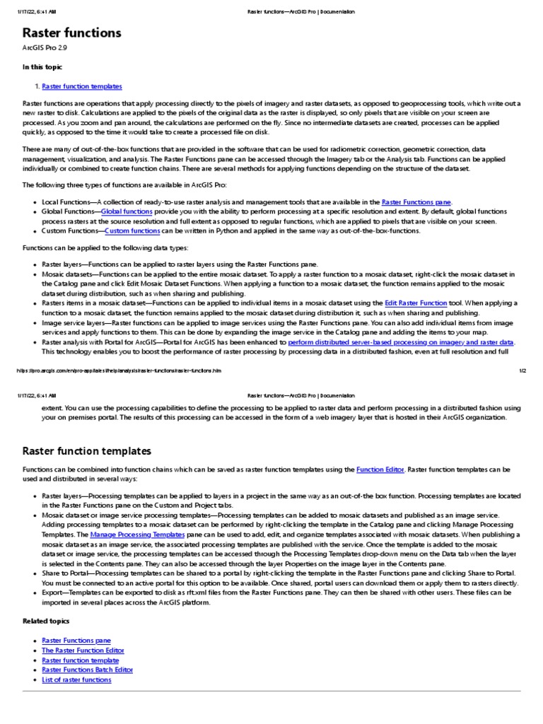 Raster functions-ArcGIS Pro - Documentation | PDF | Arc Gis ...