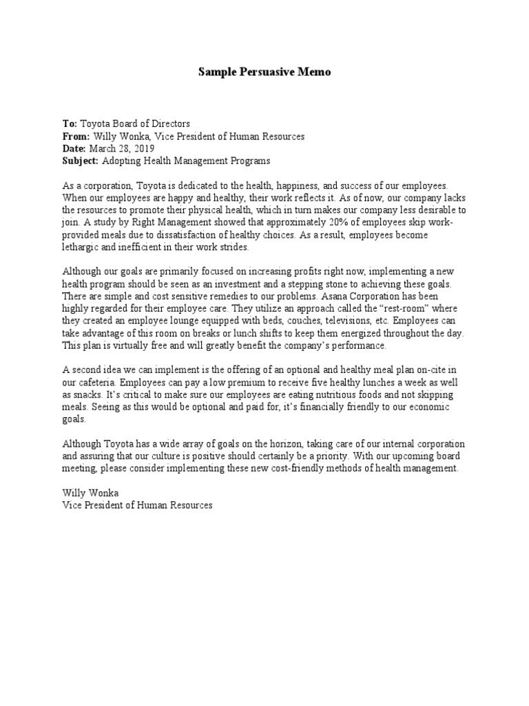 Sample Persuasive Memo | PDF | Business
