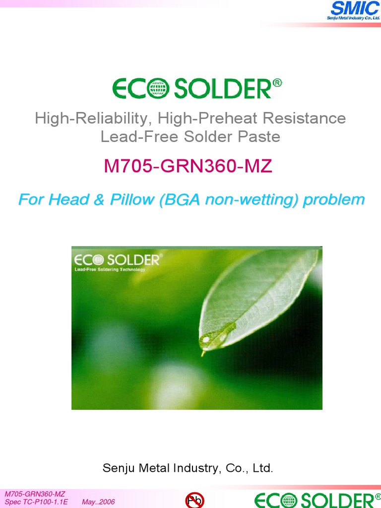 Senju M705-GRN360 Lead-Free Solder Paste | PDF | Soldering | Solder