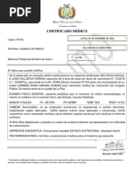 Certificado Médico: Estado Plurinacional de Bolivia Ministerio de Salud | PDF