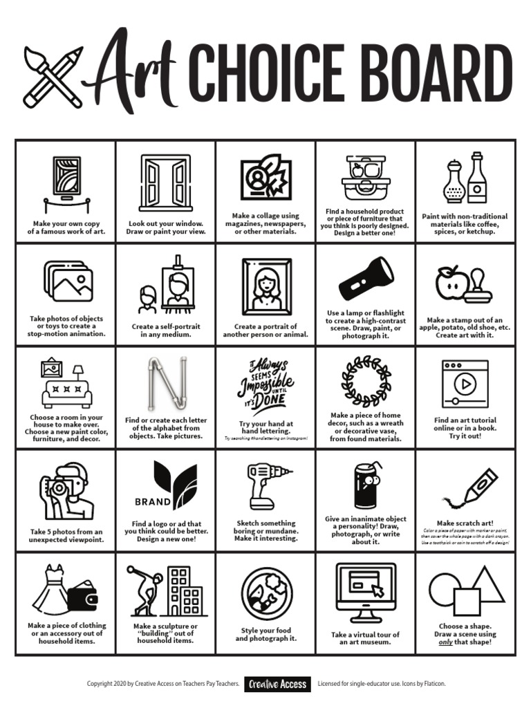 Art Choice Board (Online Learning) | PDF | Aesthetics | The Arts