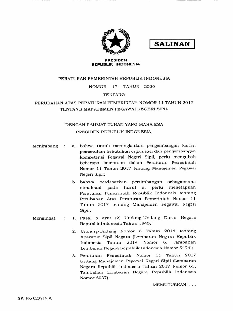 PP Nomor 17 Tahun 2020 | PDF PP Nomor 17 Tahun 2020 | PDF