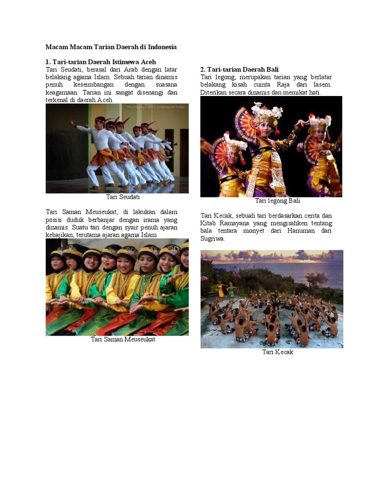 Macam Macam Tarian Daerah Di Indonesia | PDF