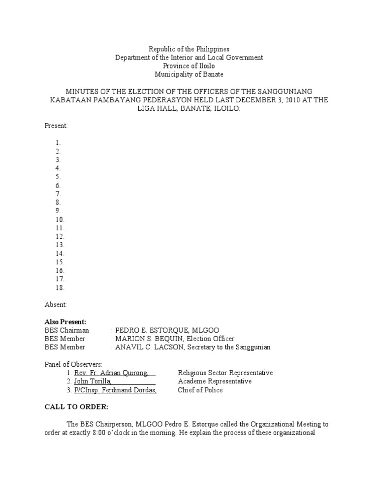 SK Minutes of Election Meeting | PDF | Presidents Of The United States ...