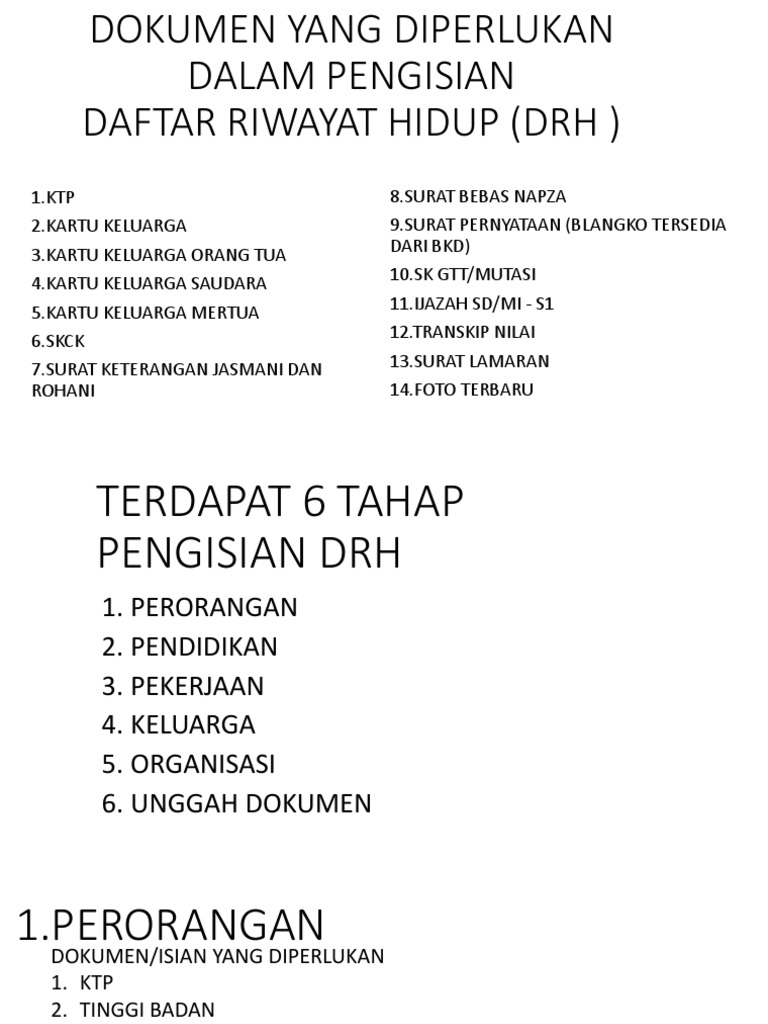 Dokumen Yang Diperlukan Dalam Pengisian DRH | PDF