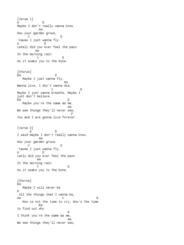 Oasis-Live Forever Guitar Chord | PDF | Song Structure | Songs