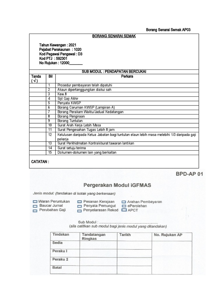 Borang Senarai Semak AP03 AP PENDAPATAN BERCUKAI | PDF