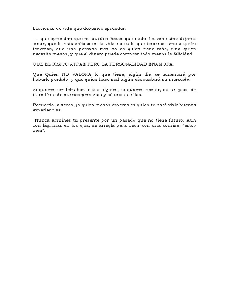 Lecciones de Vidas Que Debemos Aprender | PDF | Relaciones personales ...