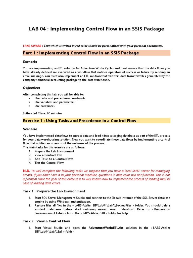 LAB04-Implementing Control Flow in An SSIS Package | PDF | Microsoft Sql Server | Databases