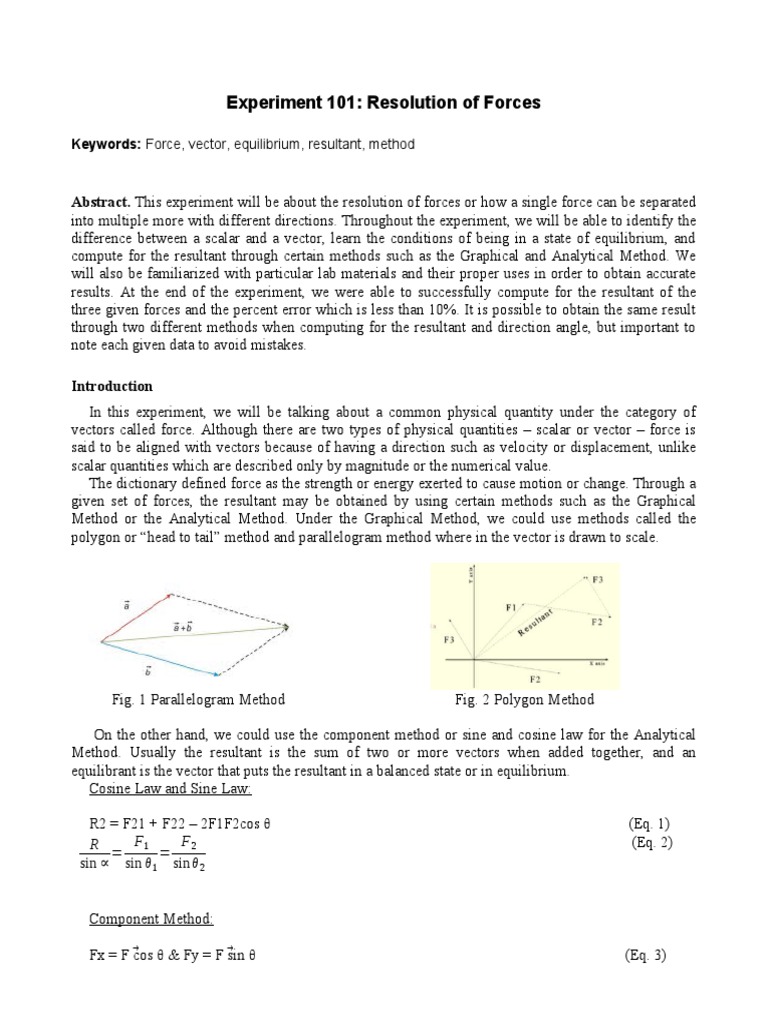 Experiment 101: Force Resolution Methods | PDF | Force | Euclidean Vector