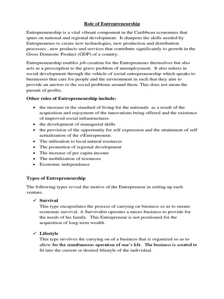 Role of Entrepreneurship | PDF | Entrepreneurship | Economic Growth