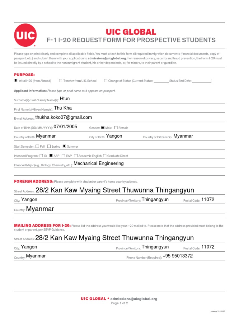 I-20 Request Form | PDF | Government And Personhood | Government