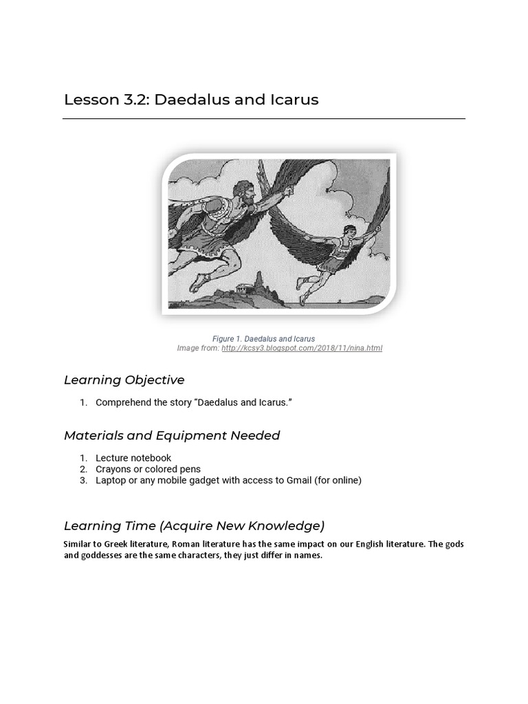 Lesson 3.2 Daedalus and Icarus | PDF | Young Adult