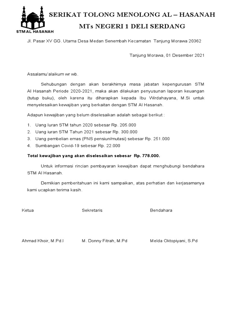 Surat Informasi Pembayaran Kewajiban STM | PDF