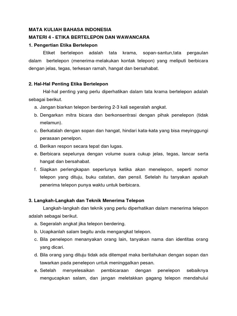 Materi 4 Etika Bertelepon Dan Wawancara | PDF