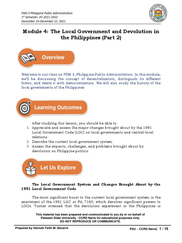 Module 4: The Local Government and Devolution in The Philippines (Part ...